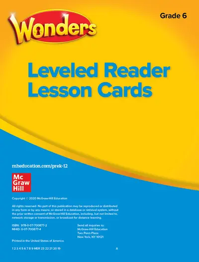 Wonders Grade 6 National Leveled Reader Lesson Cards